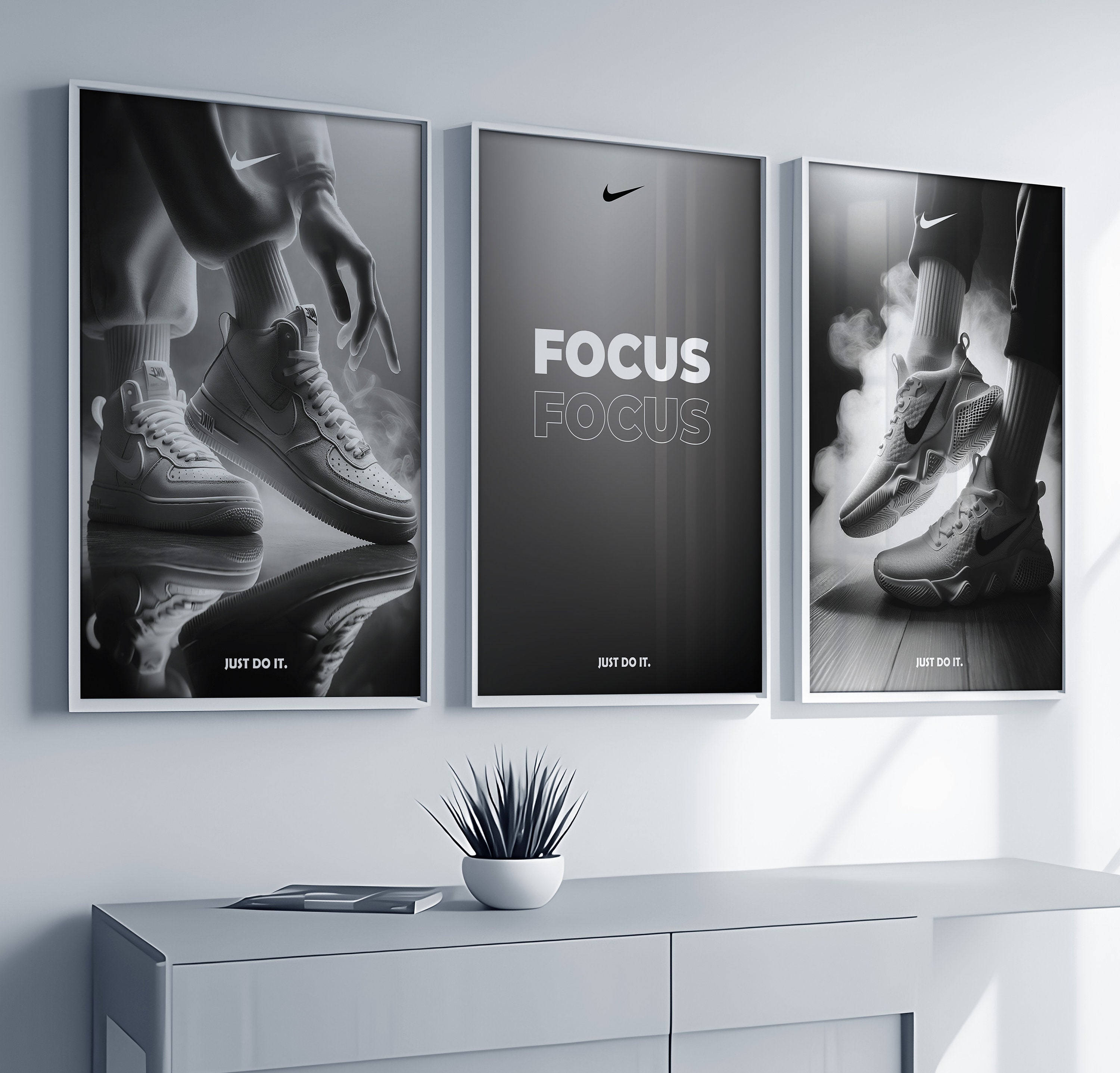 Nike Poster Motivational Quote BLACK DESIGN, Just Do It Poster, Set of ...