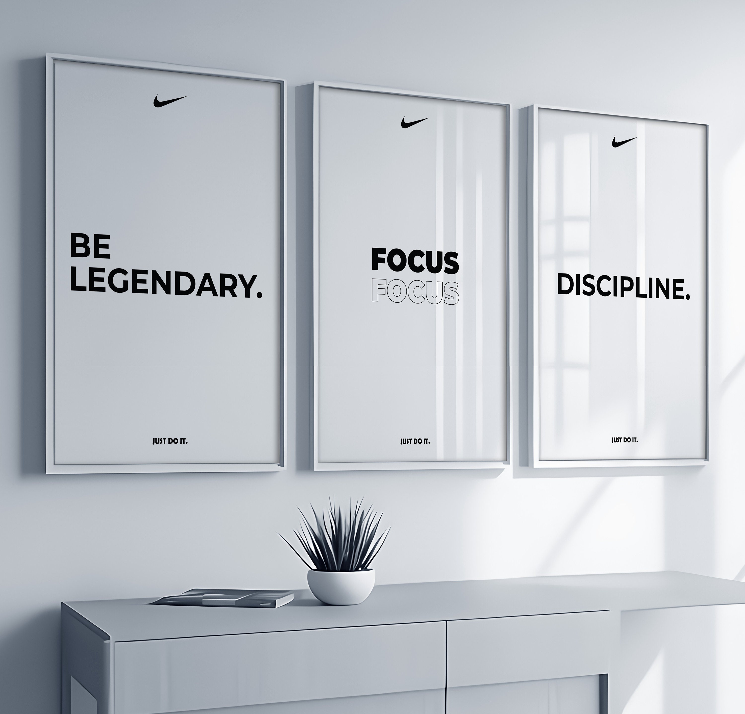 Nike Poster Motivational Quote WHITE DESIGN, Just Do It Poster, Set of ...