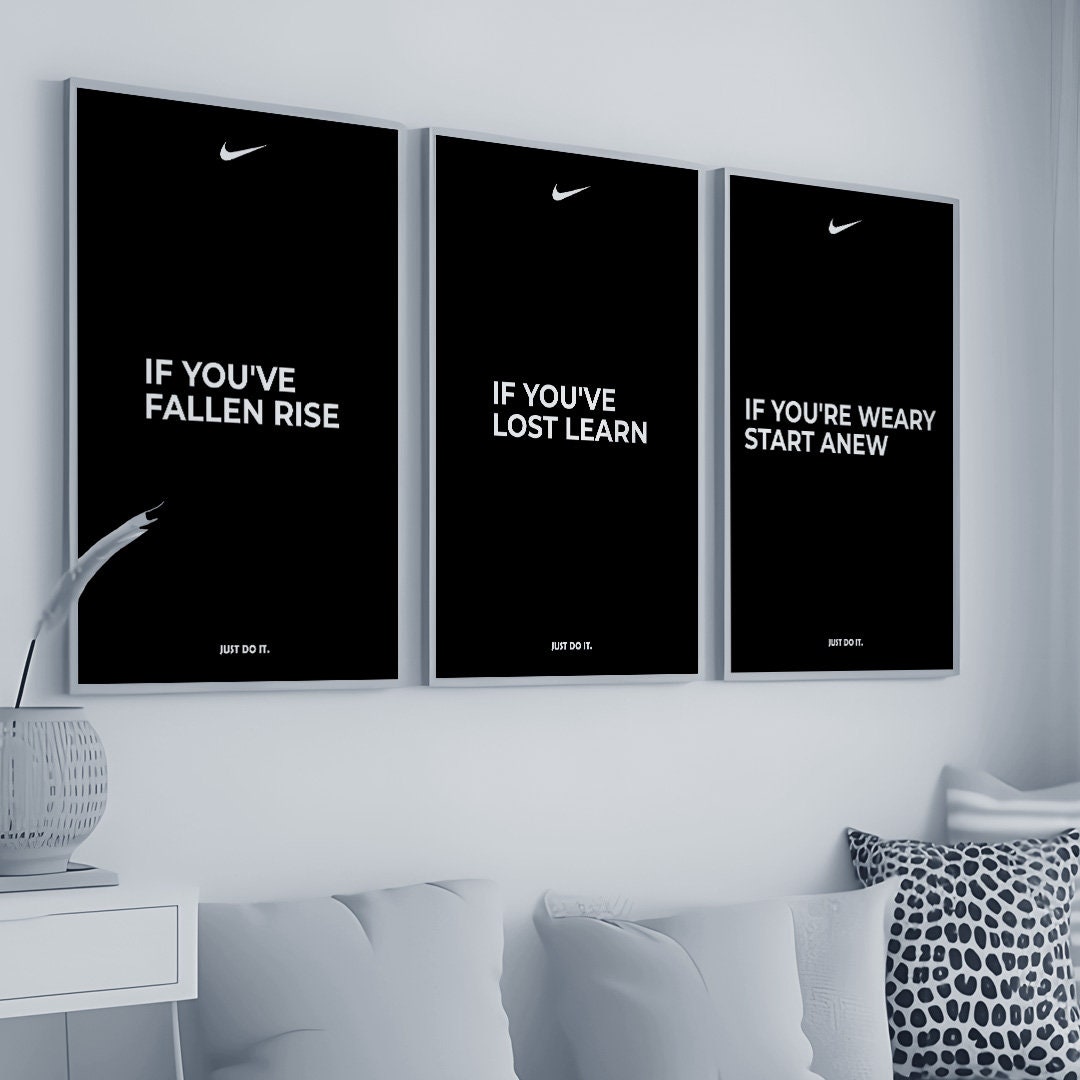 Nike Poster Motivational Quote BLACK DESIGN, Just Do It Poster, Set of ...