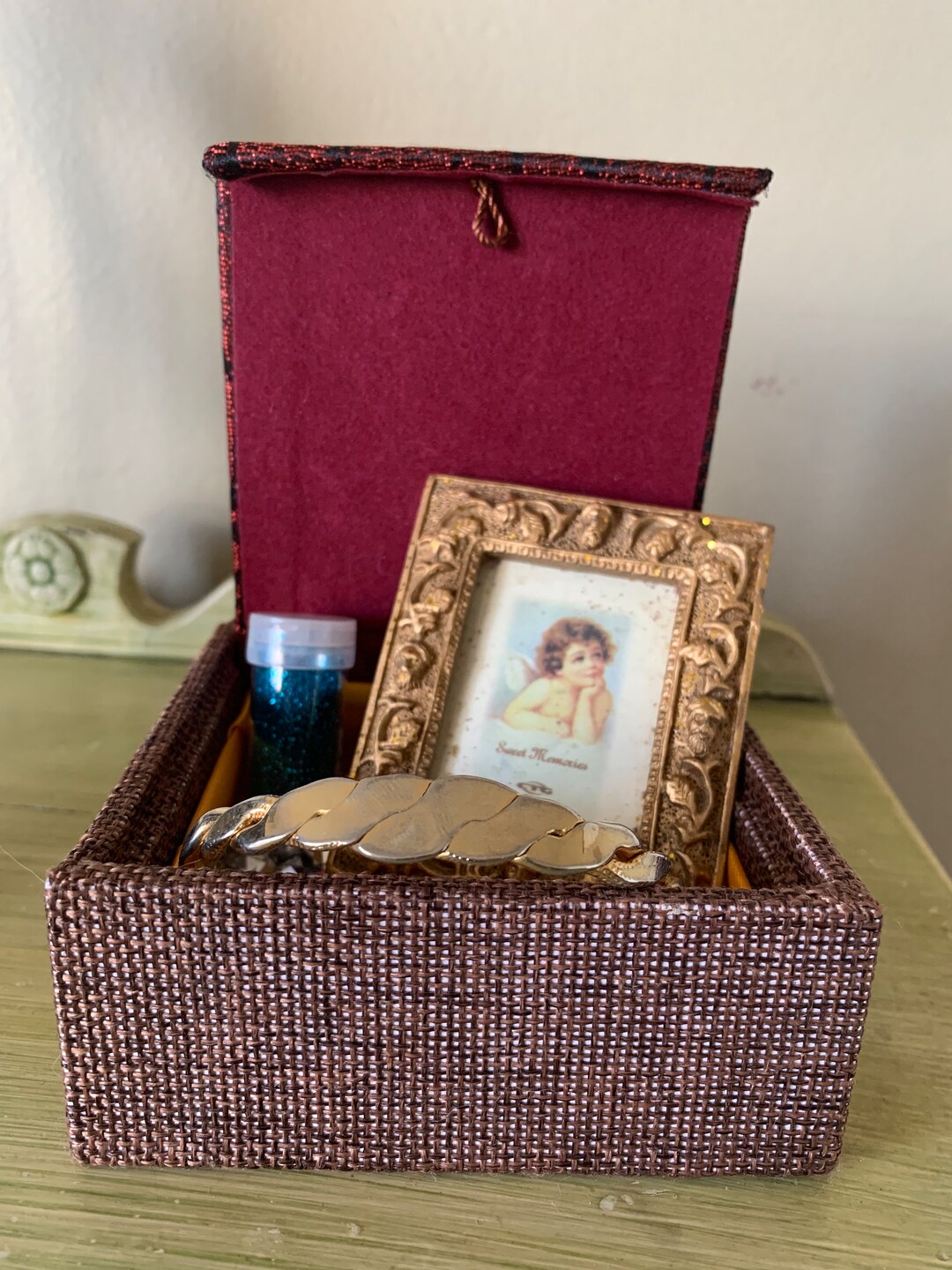 Girls Small Treasure Box. Filled With Vintage Jewelry, Gems, Jade Angel ...