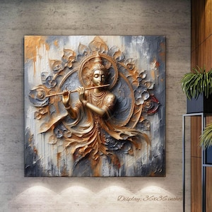 Indian Spiritual Art, Krishna Gopal Flute, Housewarming Gift, 3D Modern ...