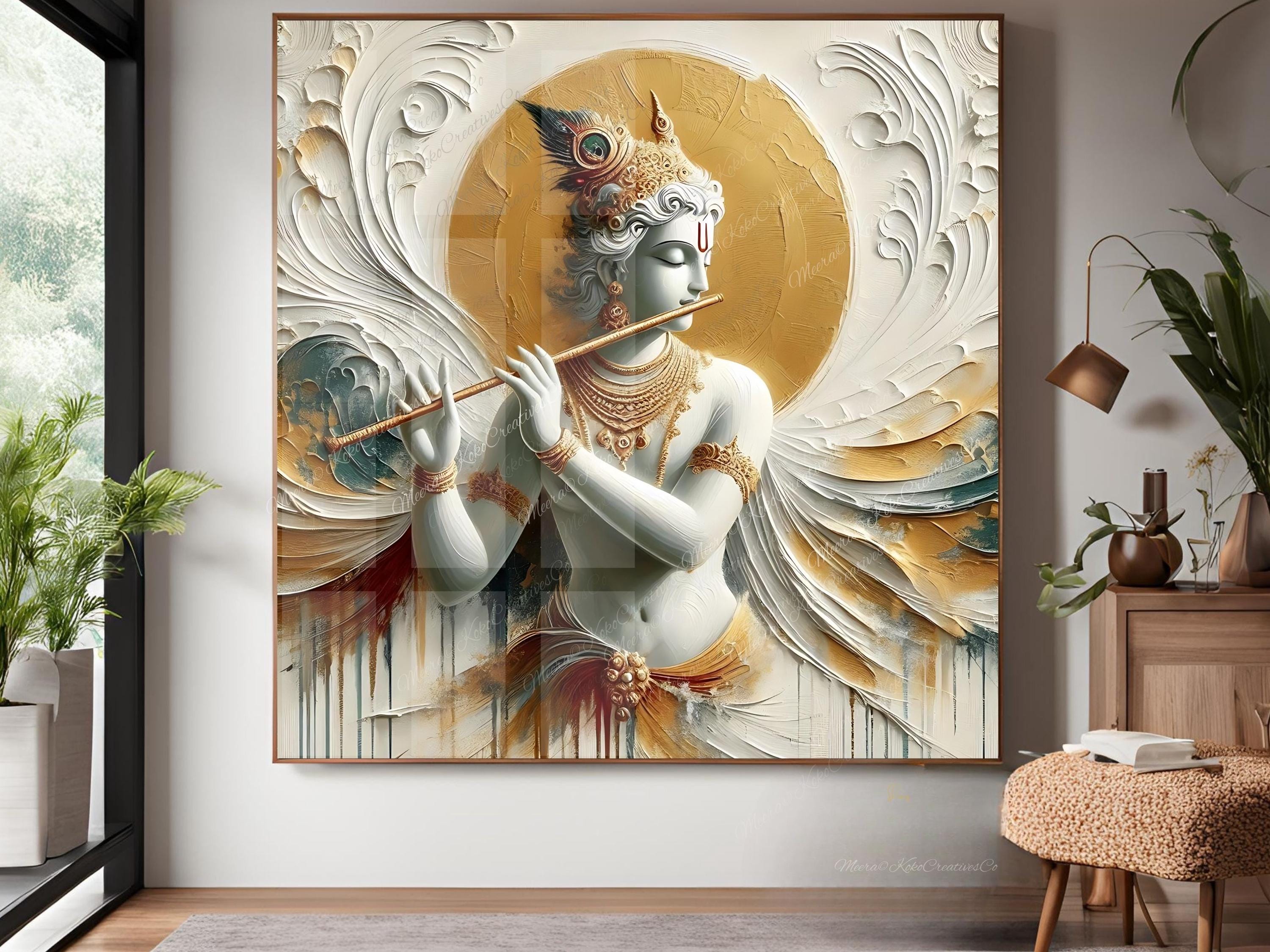 Lord Krishna Flute, Puja Room 3D Mural Wallpaper, Acrylic Glass Canvas ...