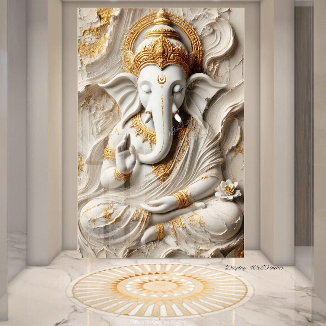 Lord Ganesha Large 3D Idol Wall Art, 5-foot Hindu God Statue Mandir ...