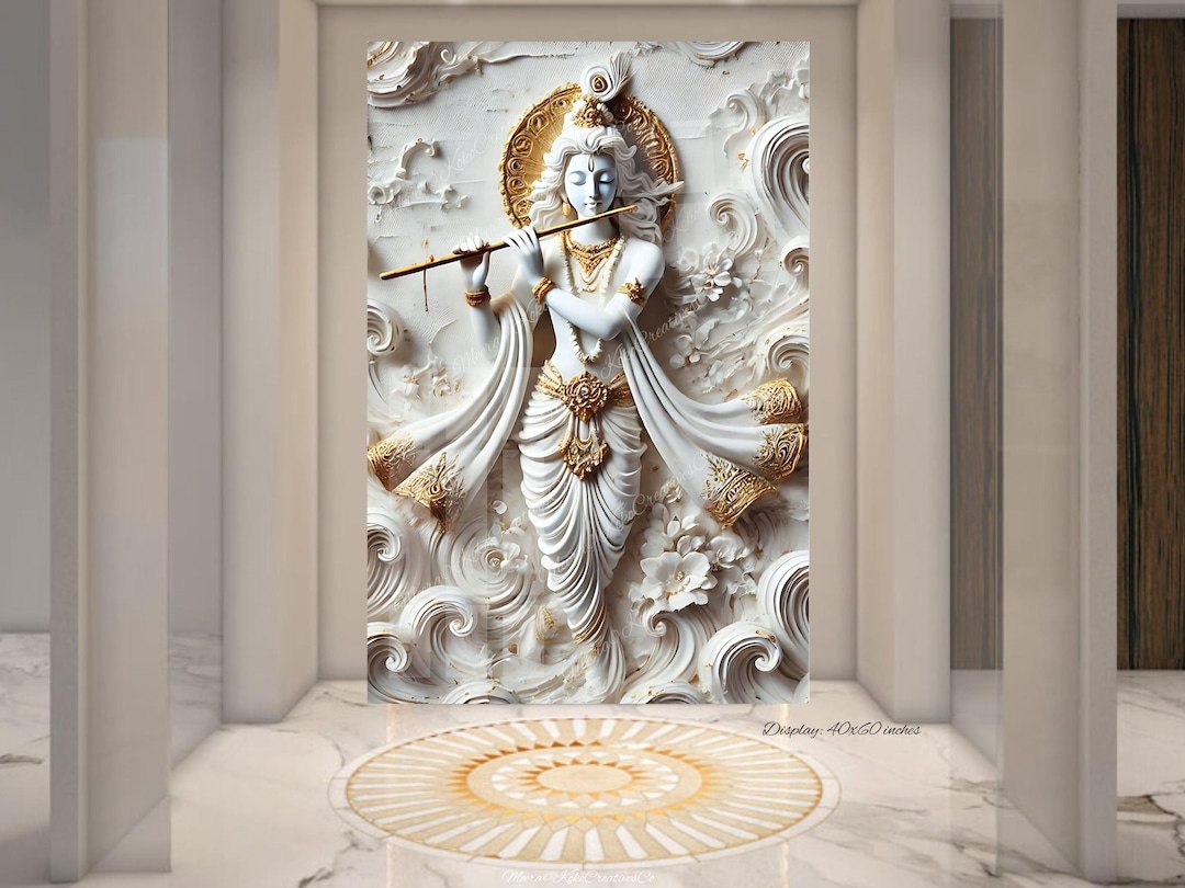 Krishna Living Room Puja Mandir 5feet Statue Wall Art, Standing Idol ...