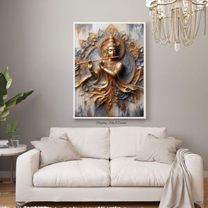 Indian Spiritual Art, Krishna Gopal Flute, Housewarming Gift, 3D Modern ...