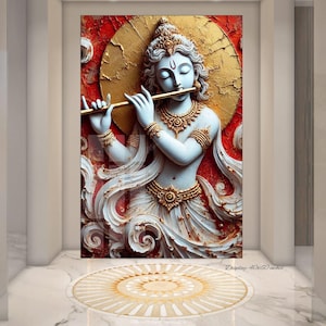 Lord Krishna Flute Wall Art, Bal Gopal Large Acrylic Glass Canvas ...