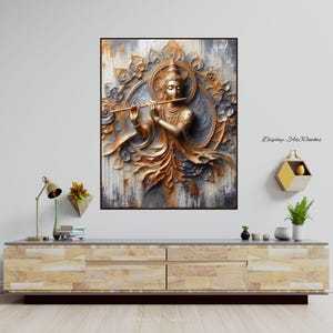 Indian Spiritual Art, Krishna Gopal Flute, Housewarming Gift, 3D Modern ...