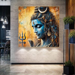 Lord Shiva 3D, Side View Pose, Glass Paper Canvas Framed, Indian Hindu ...