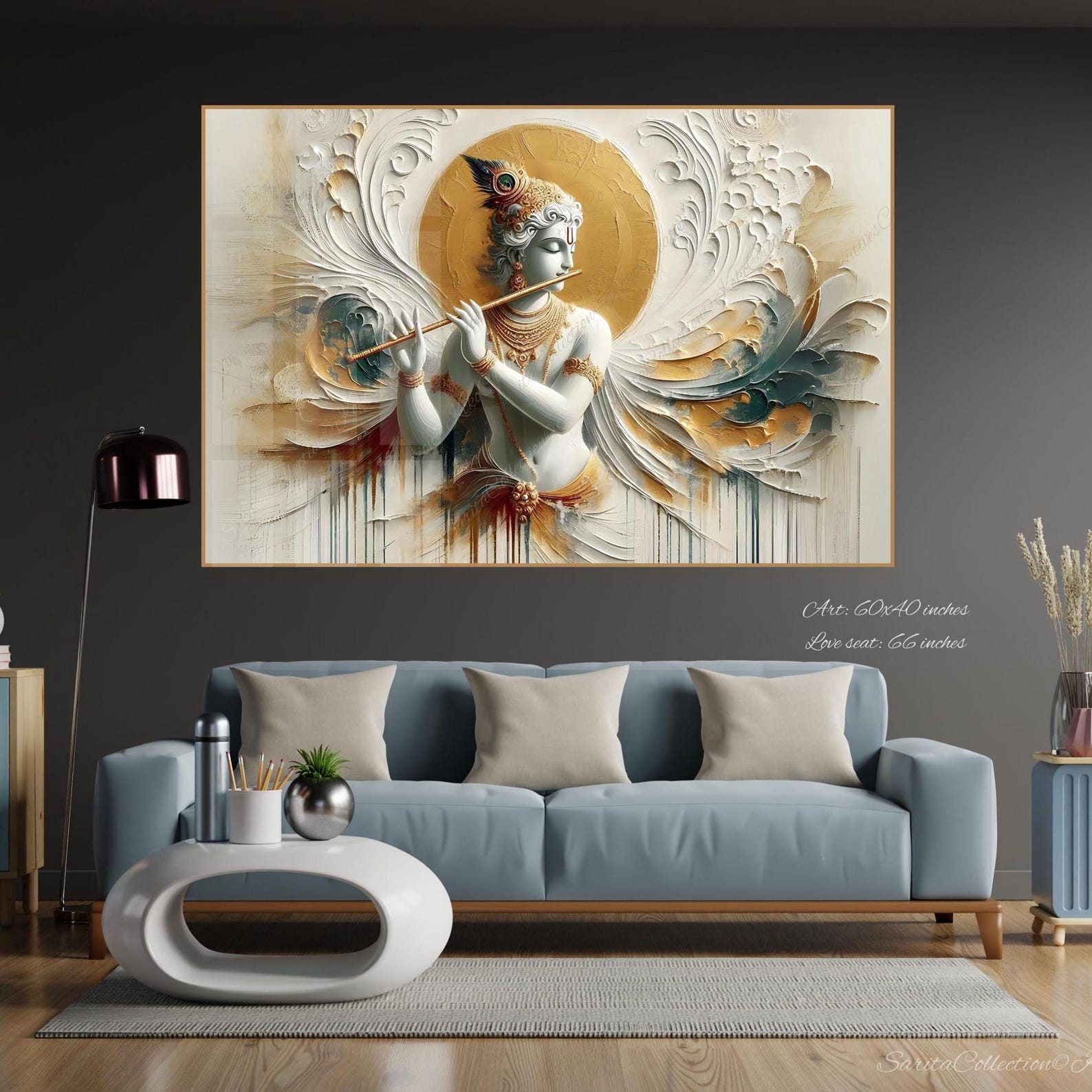 Lord Krishna Flute, Puja Room 3D Mural Wallpaper, Acrylic Glass Canvas ...