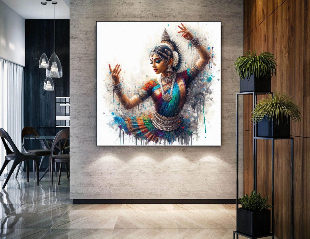 Shringar, Large South Indian Wall Art Canvas, Bharatnatyam Woman Dancer ...