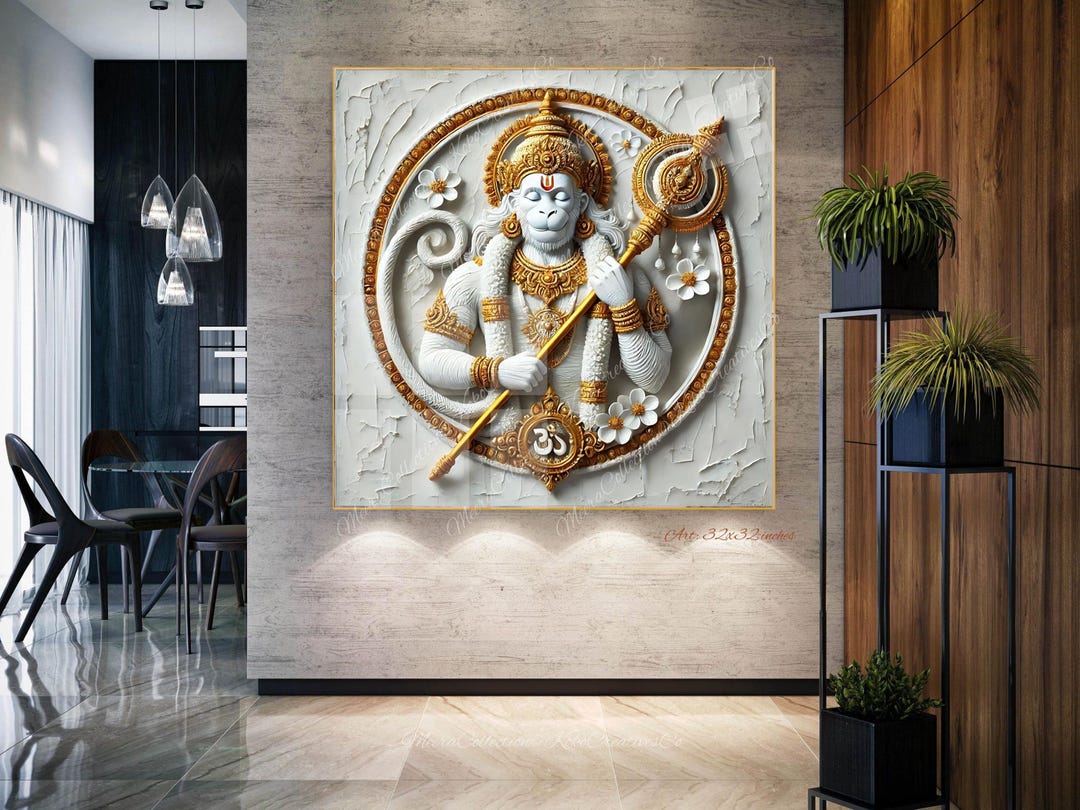 Hanuman 3D Painting, Glass Canvas Framed, Indian Hindu God Wall Art ...