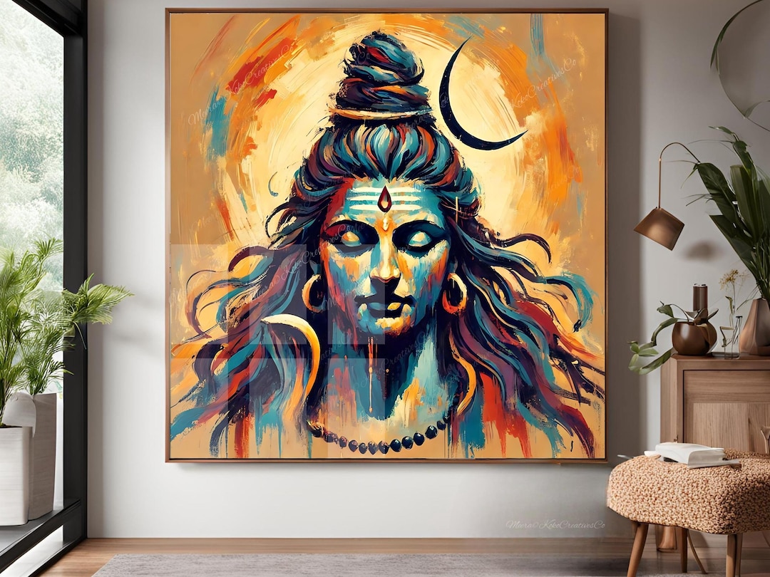 Lord Shiva Colorful Oil Painting, Acrylic Glass Paper Canvas Framed ...