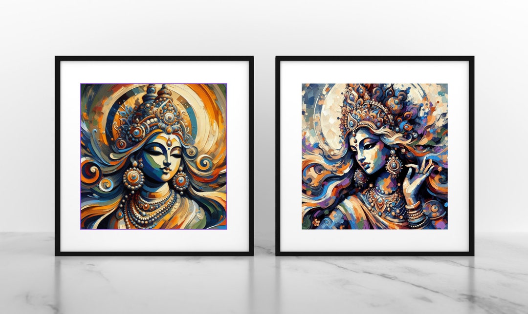 Indian Mandir Decor Painting Art Set, Desi Modern Spiritual Traditional ...