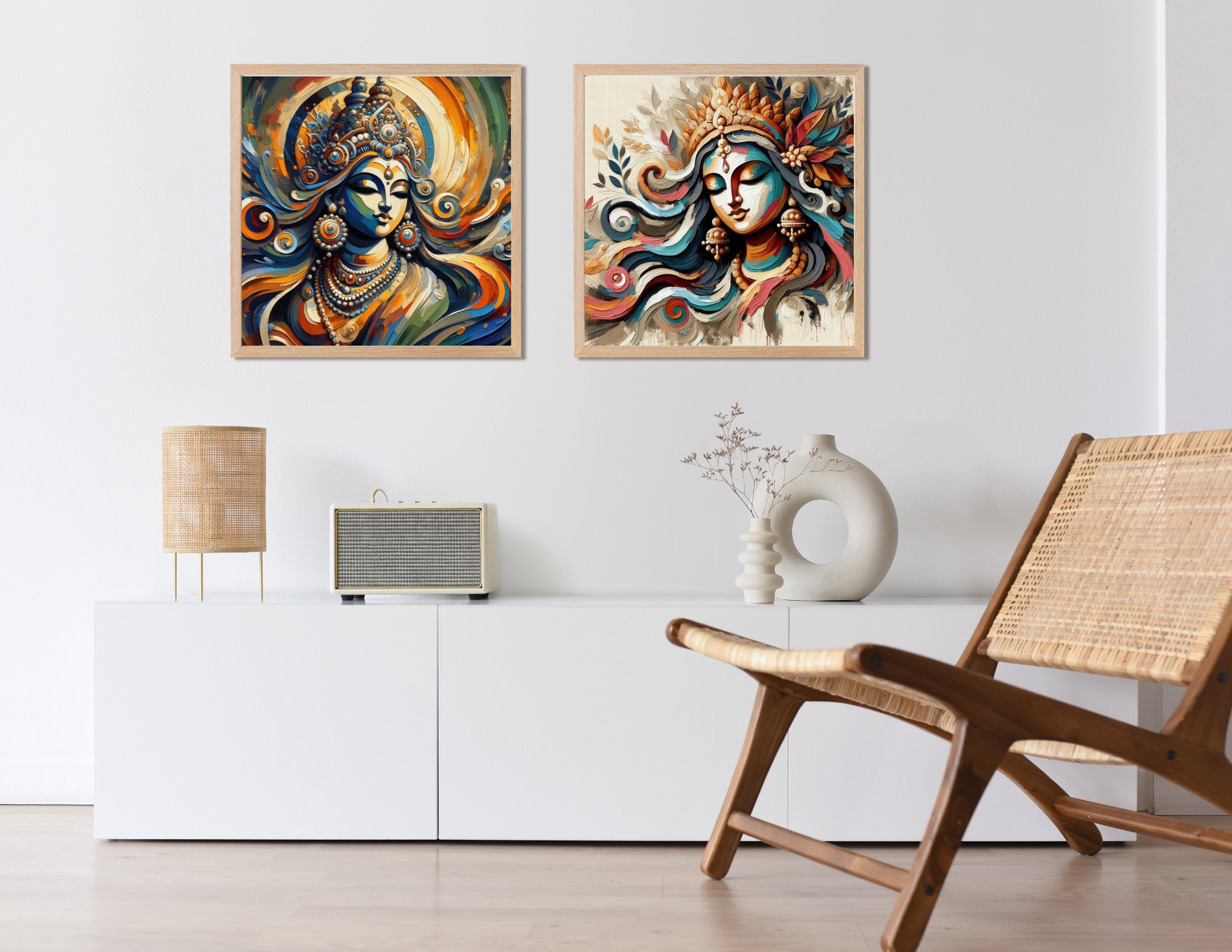 Indian Mandir Decor Painting Art Set, Desi Modern Spiritual Traditional ...