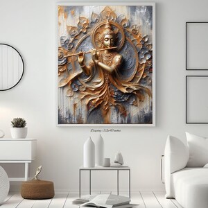 Indian Spiritual Art, Krishna Gopal Flute, Housewarming Gift, 3D Modern ...