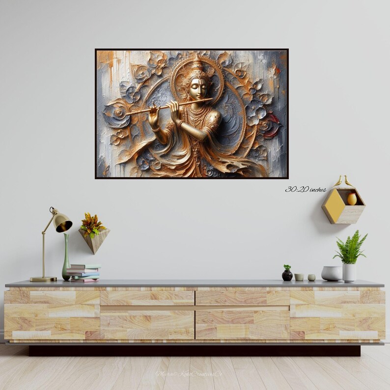 Indian Spiritual Art, Krishna Gopal Flute, Housewarming Gift, 3D Modern ...
