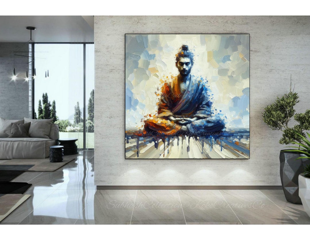Monk, Ancient Sage Meditation Wall Art, Male Yoga Studio Poster, Yellow ...