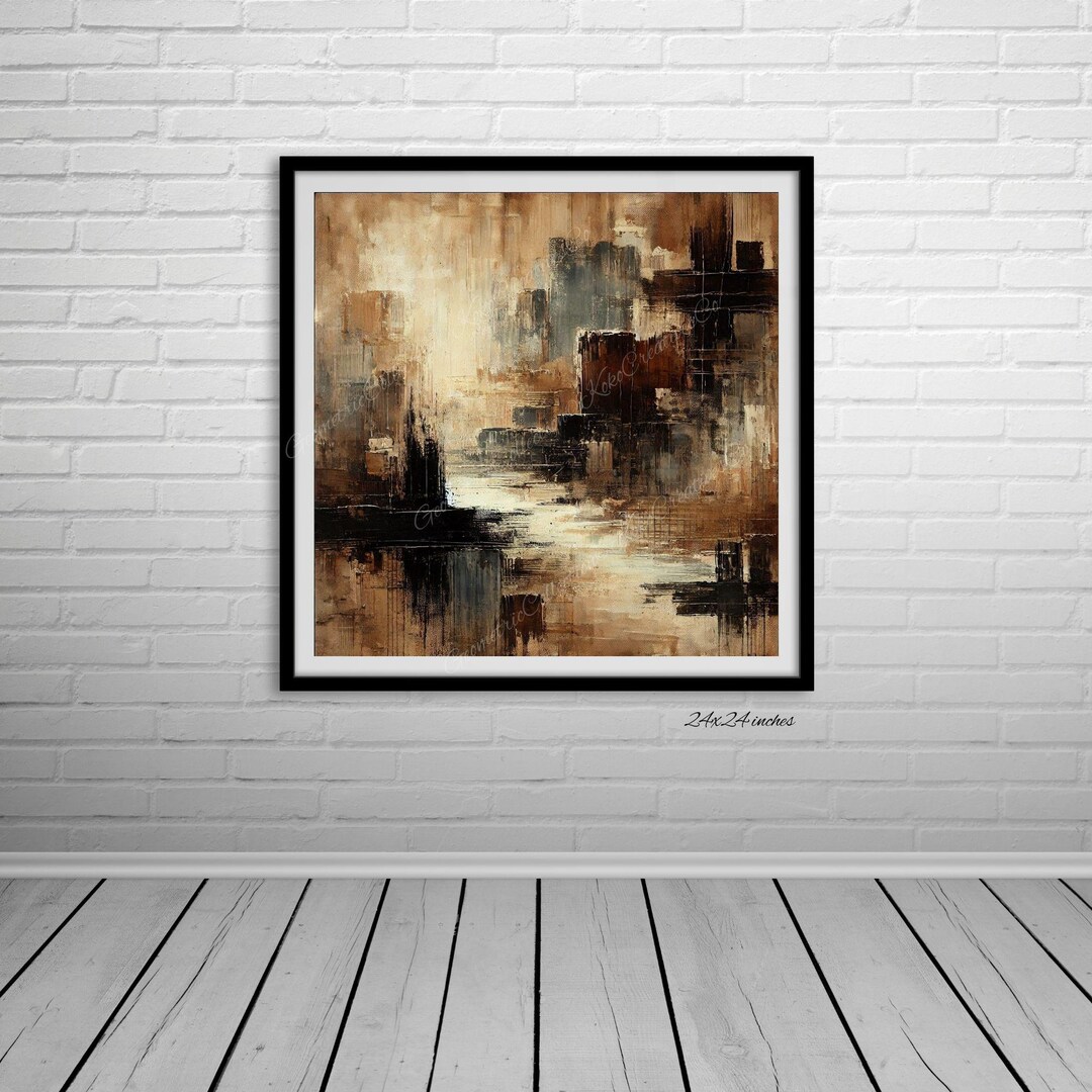 Modern Abstract Wall Art, Earthy Brown Grey, Sunlit Rocks, Custom Size ...