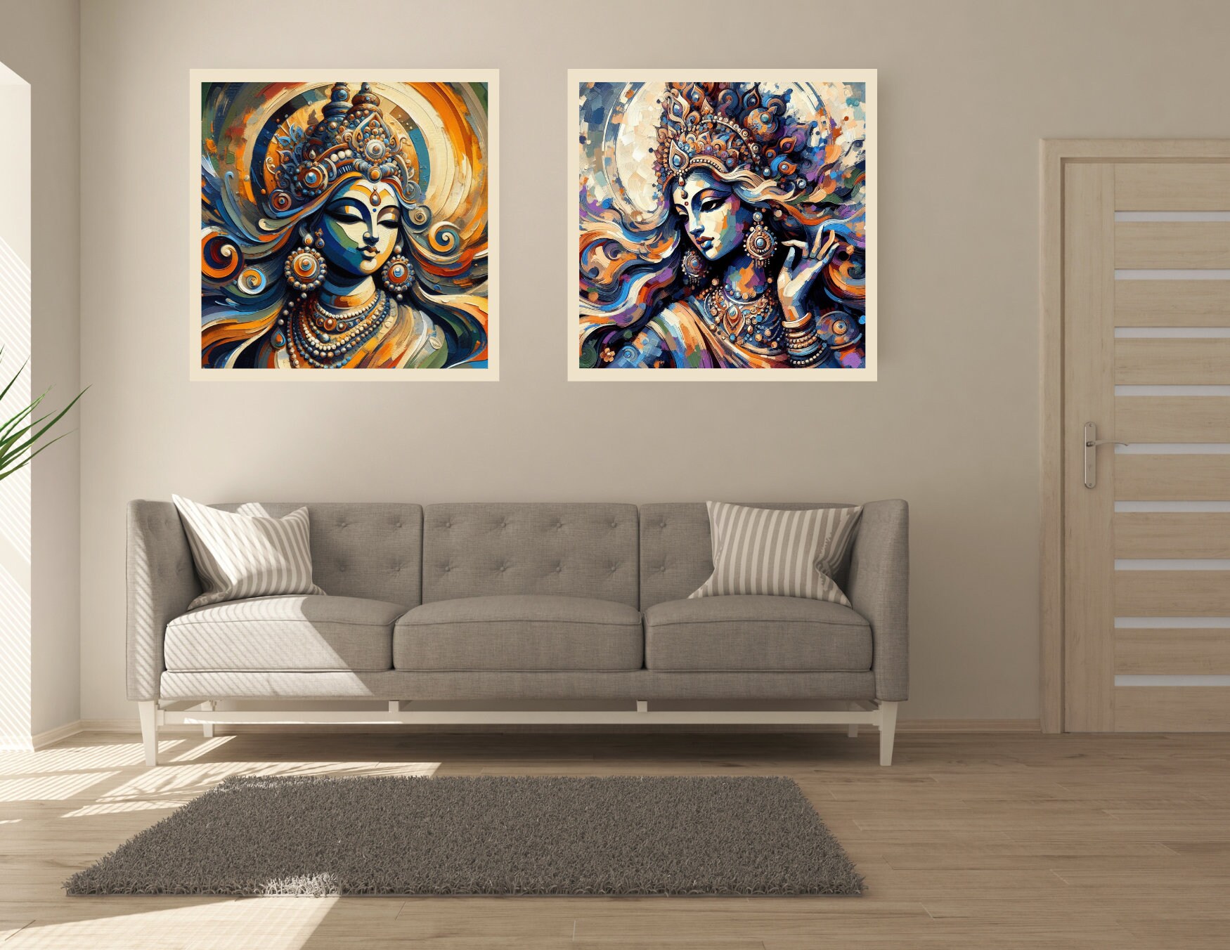 Indian Mandir Decor Painting Art Set, Desi Modern Spiritual Traditional ...