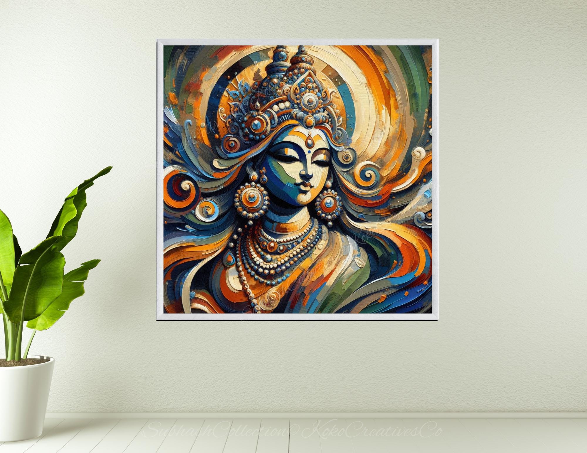 Vishnu, Large Wall Art Canvas, Indian God Vishnu Abstract Oil Art,ready ...
