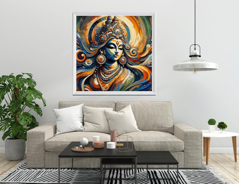 Vishnu, Large Wall Art Canvas, Indian God Vishnu Abstract Oil Art,ready ...