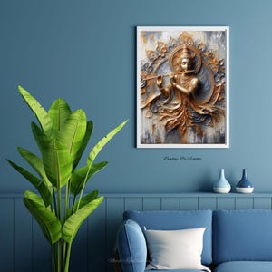 Indian Spiritual Art, Krishna Gopal Flute, Housewarming Gift, 3D Modern ...