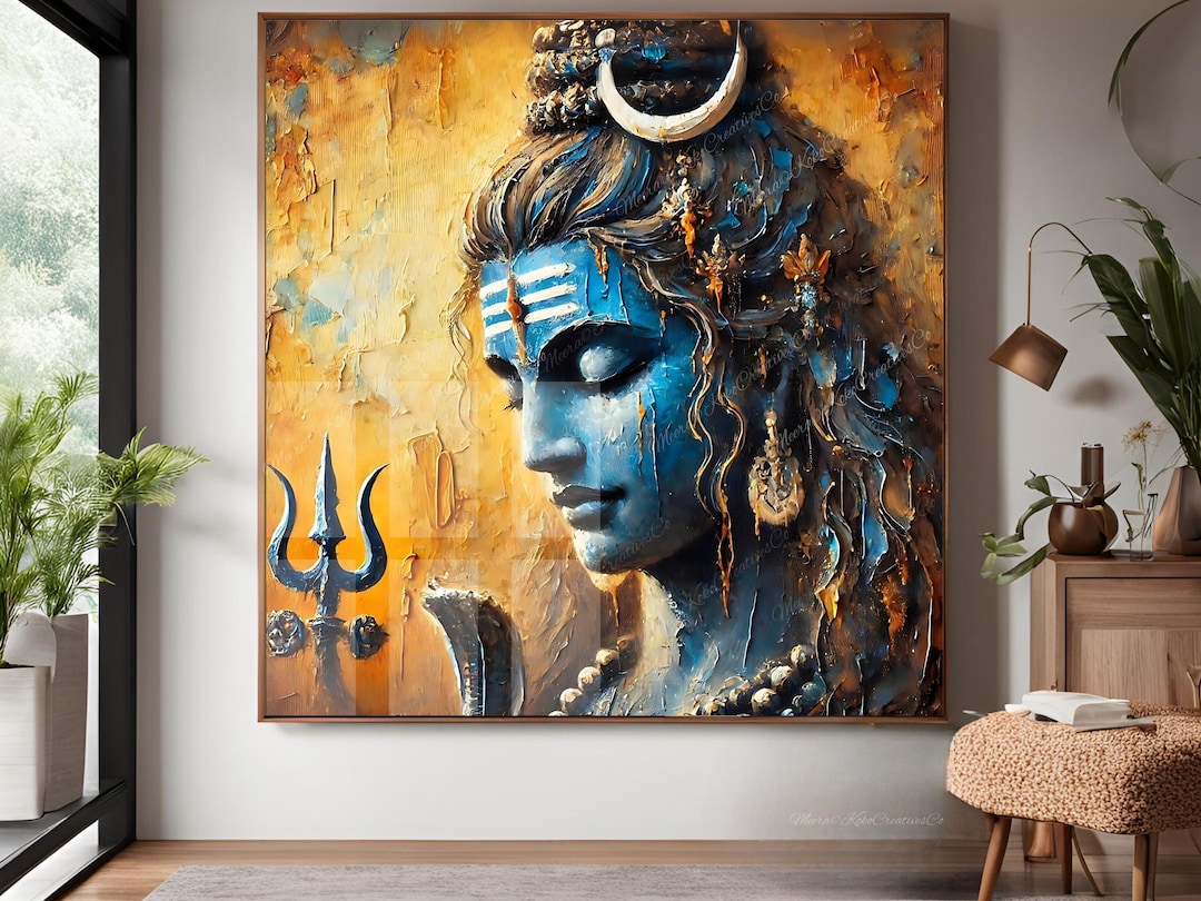 Lord Shiva 3D, Side View Pose, Glass Paper Canvas Framed, Indian Hindu ...