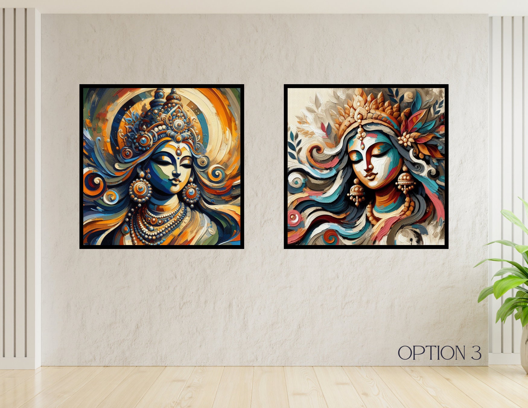 Indian Mandir Decor Painting Art Set, Desi Modern Spiritual Traditional ...