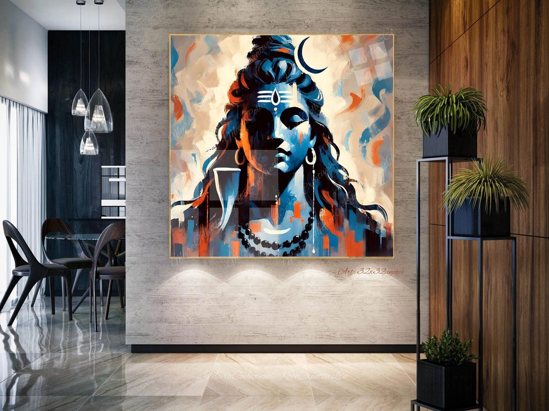 Lord Shiva Abstract Oil Painting, Acrylic Glass Paper Canvas Framed ...