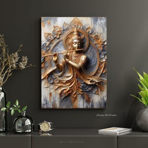 Indian Spiritual Art, Krishna Gopal Flute, Housewarming Gift, 3D Modern ...