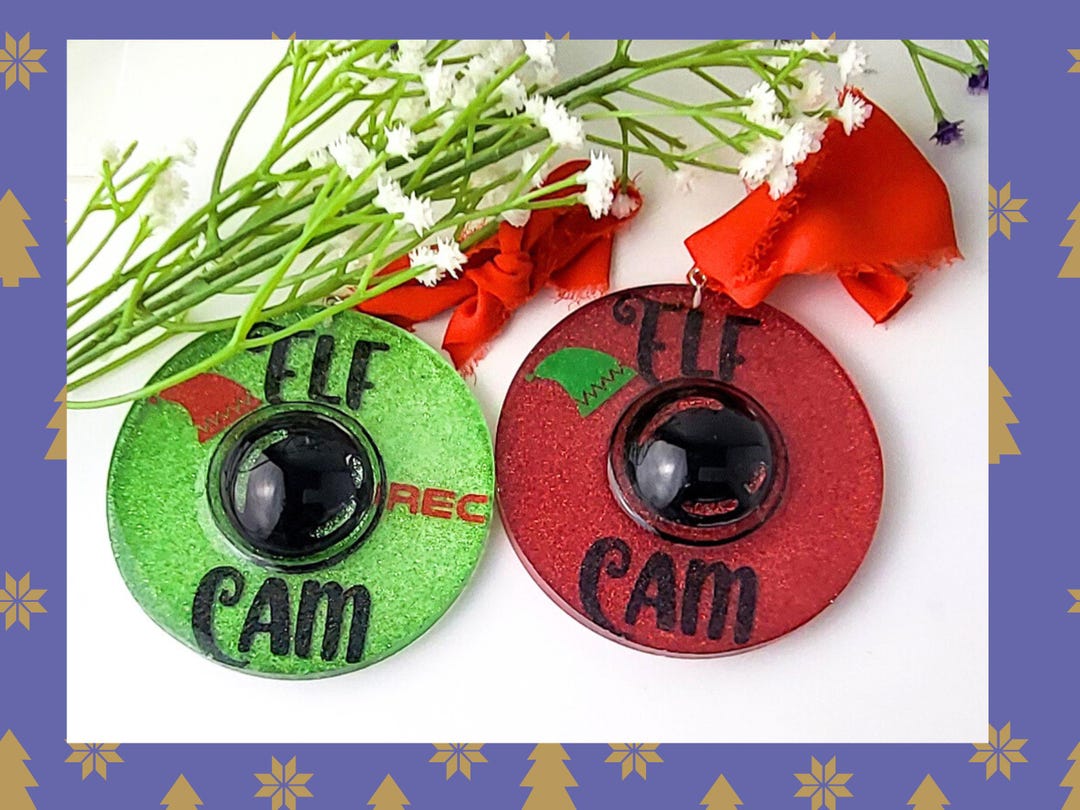 Elf Cam Christmas Ornament | Red & Green Glitter Effect | Novelty ...