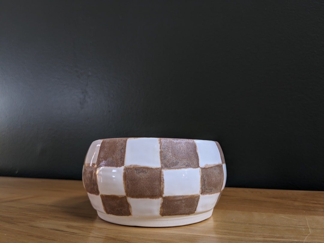 Tan & White Checkered Bowl - Etsy