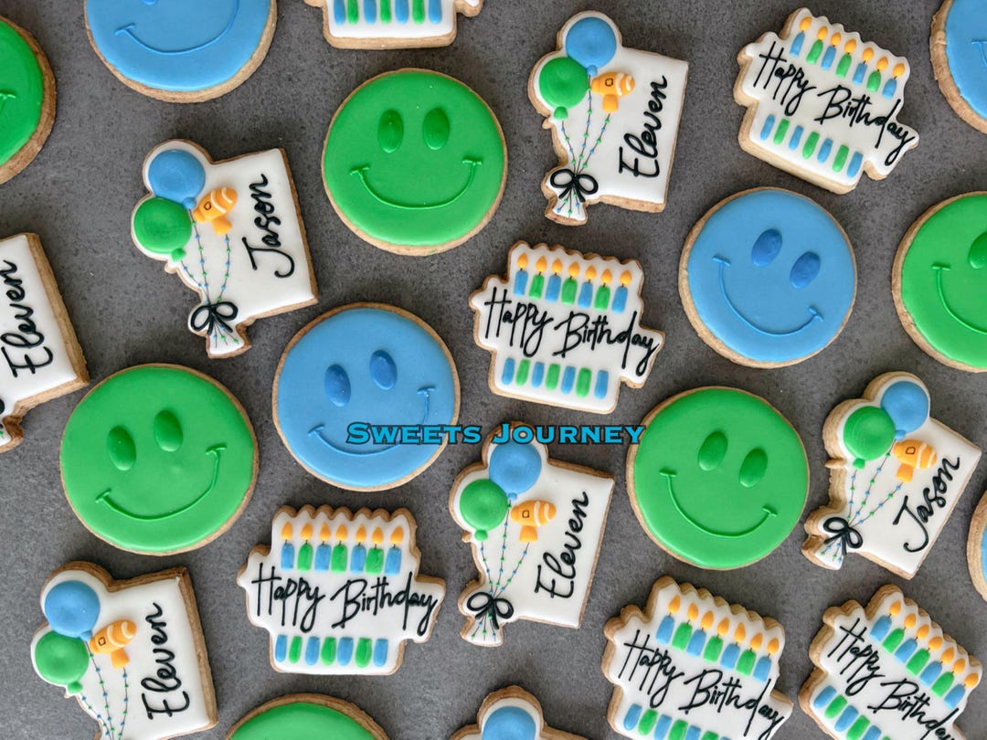 Personalized Smiley Iced Biscuits, Birthday Party Favor - Etsy