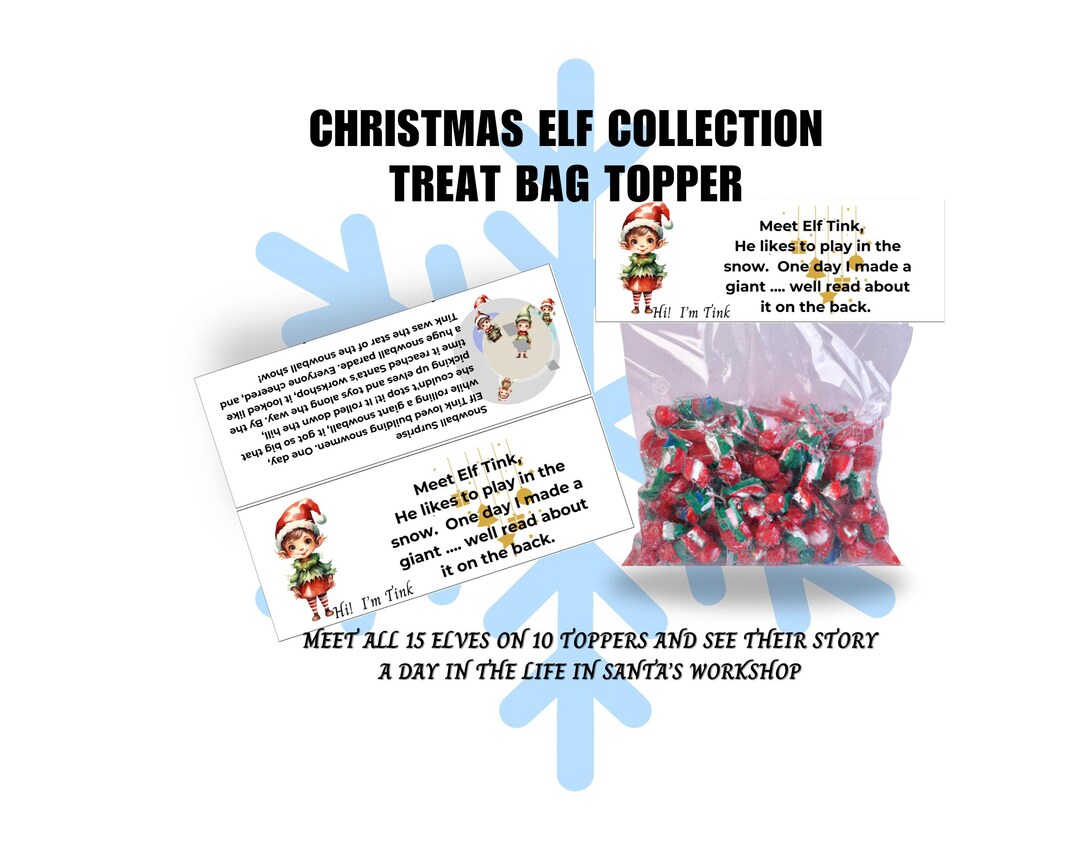 Christmas Elf Treat Bag Toppers With Funny Santa's Workshop Stories ...