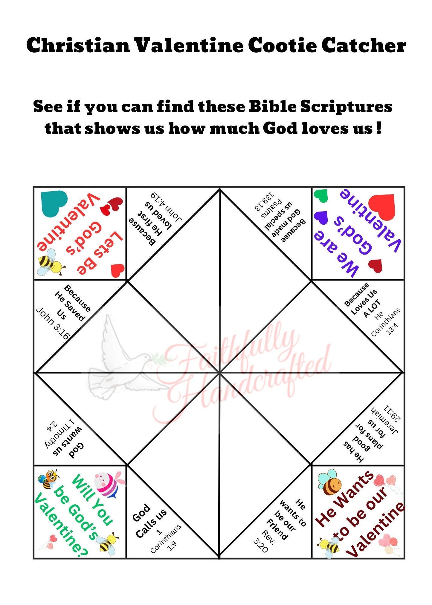 Christian Valentine Cootie Catcher With Bible Verses (printable) - Etsy