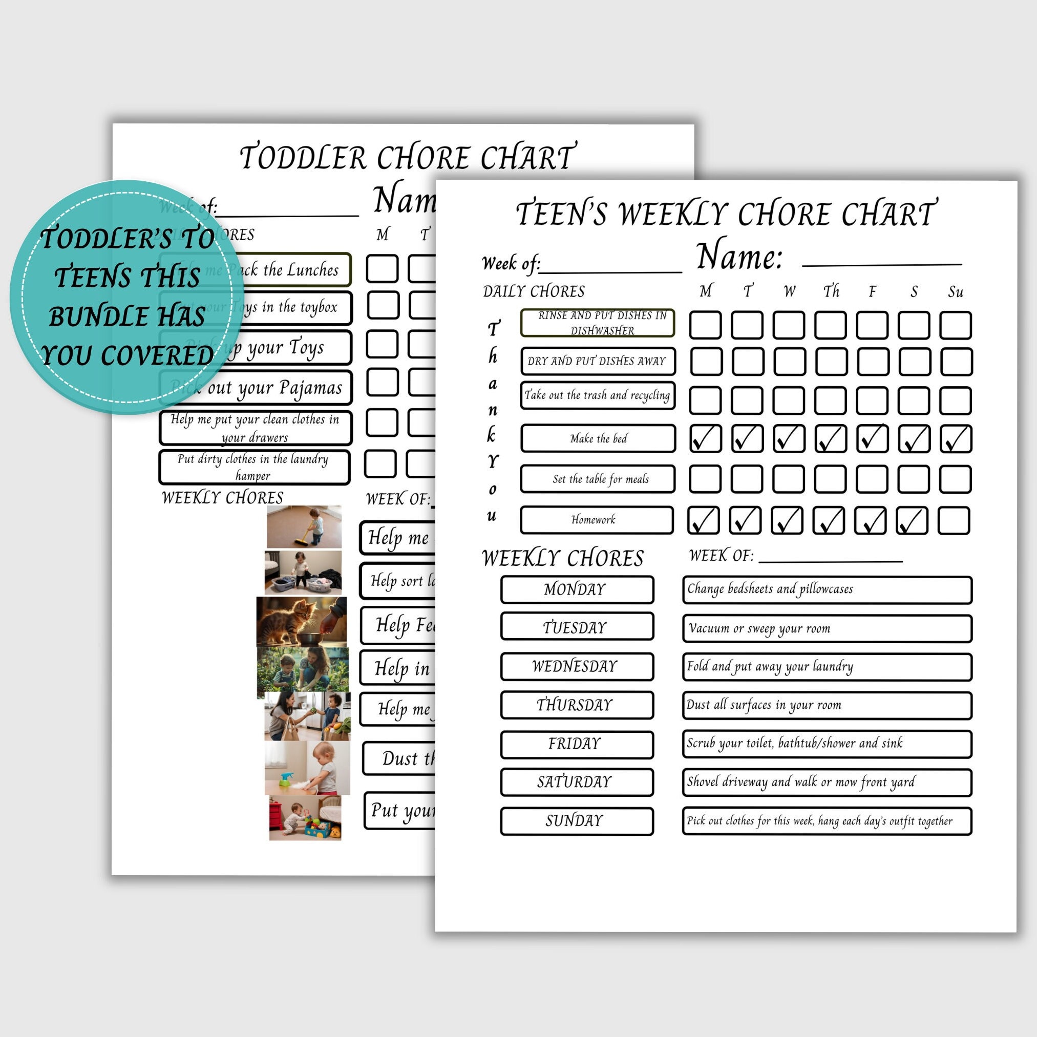 Kids Chore Chart, Teens, Toddlers, Adults, Printable, Organizational Chore Planner, Digitally ...