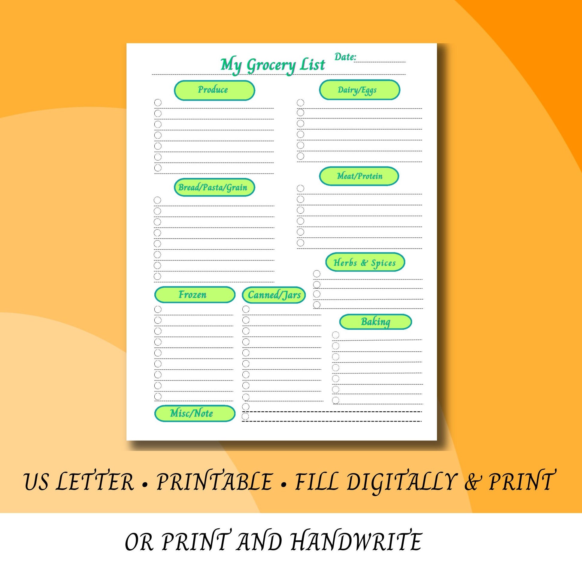 Grocery List, Refrigerator Grocery Notepad, Digitally Editable Grocery ...