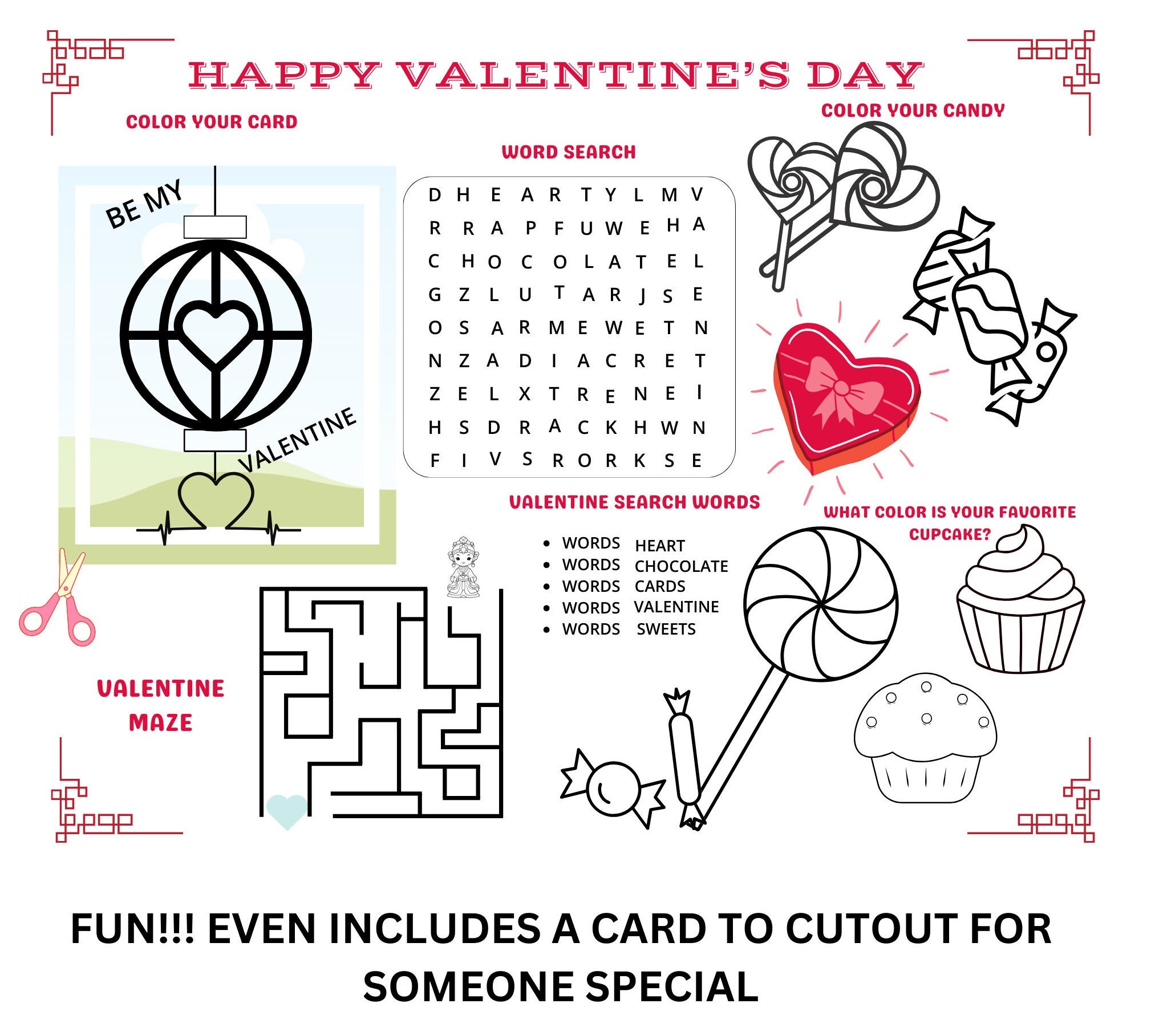 Valentine Activity Mat With Bonus Coloring Cards and Games - Etsy