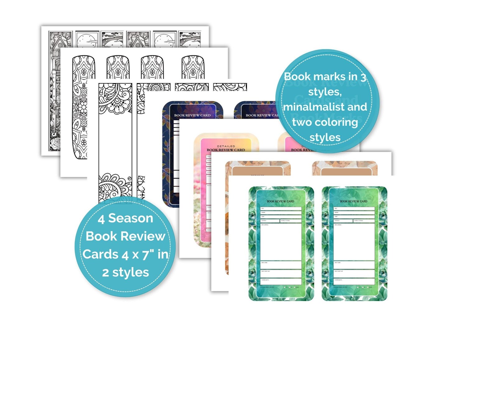 Book Review Cards & Bookmarks: Book Review Cards in 4 Unique Seasonal ...