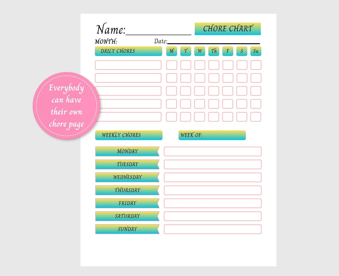 Editable Family Chore Chart, Kids & Adults, Canva Template (digital ...