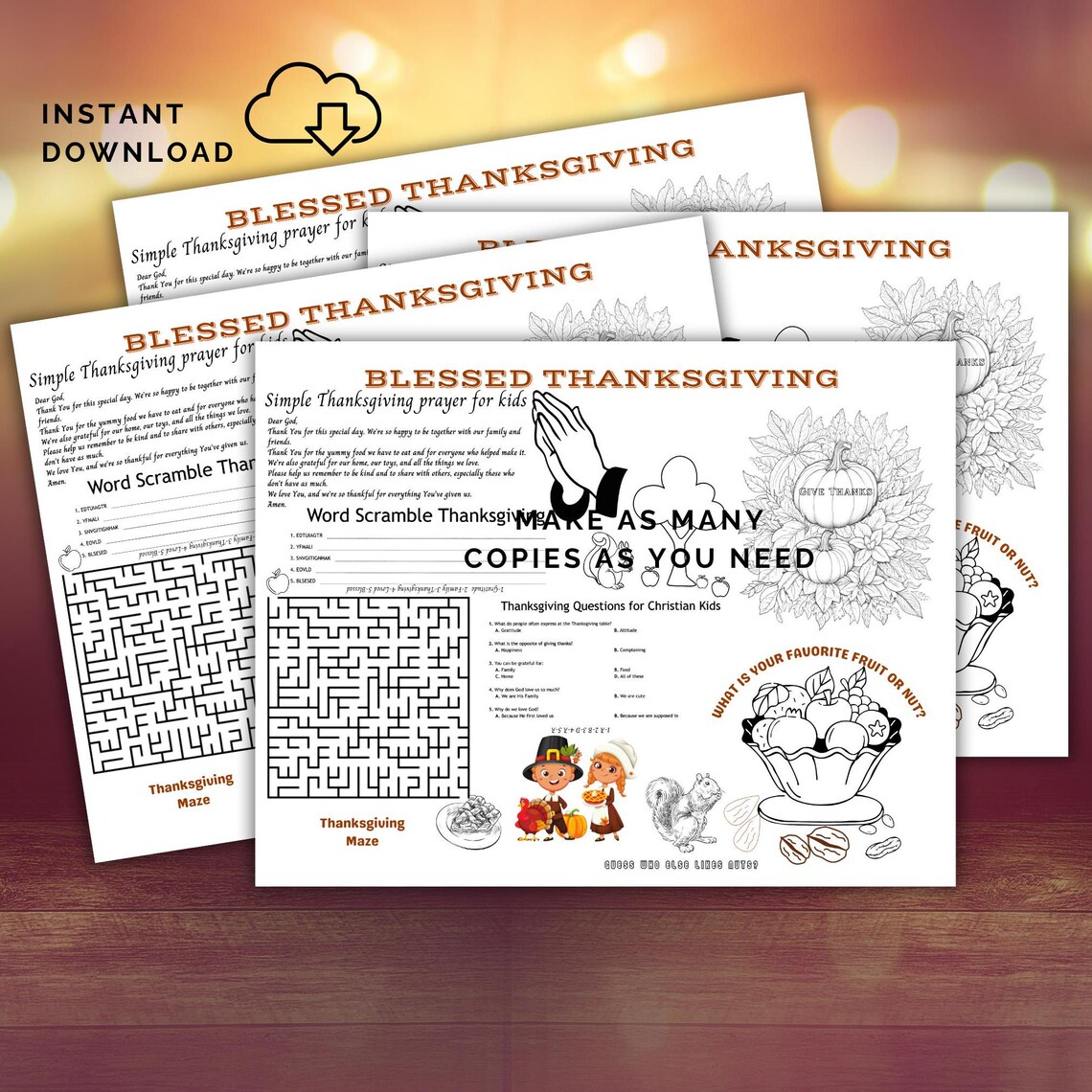 CHRISTIAN Thanksgiving Printable for Kids. Activity Placesetting With ...