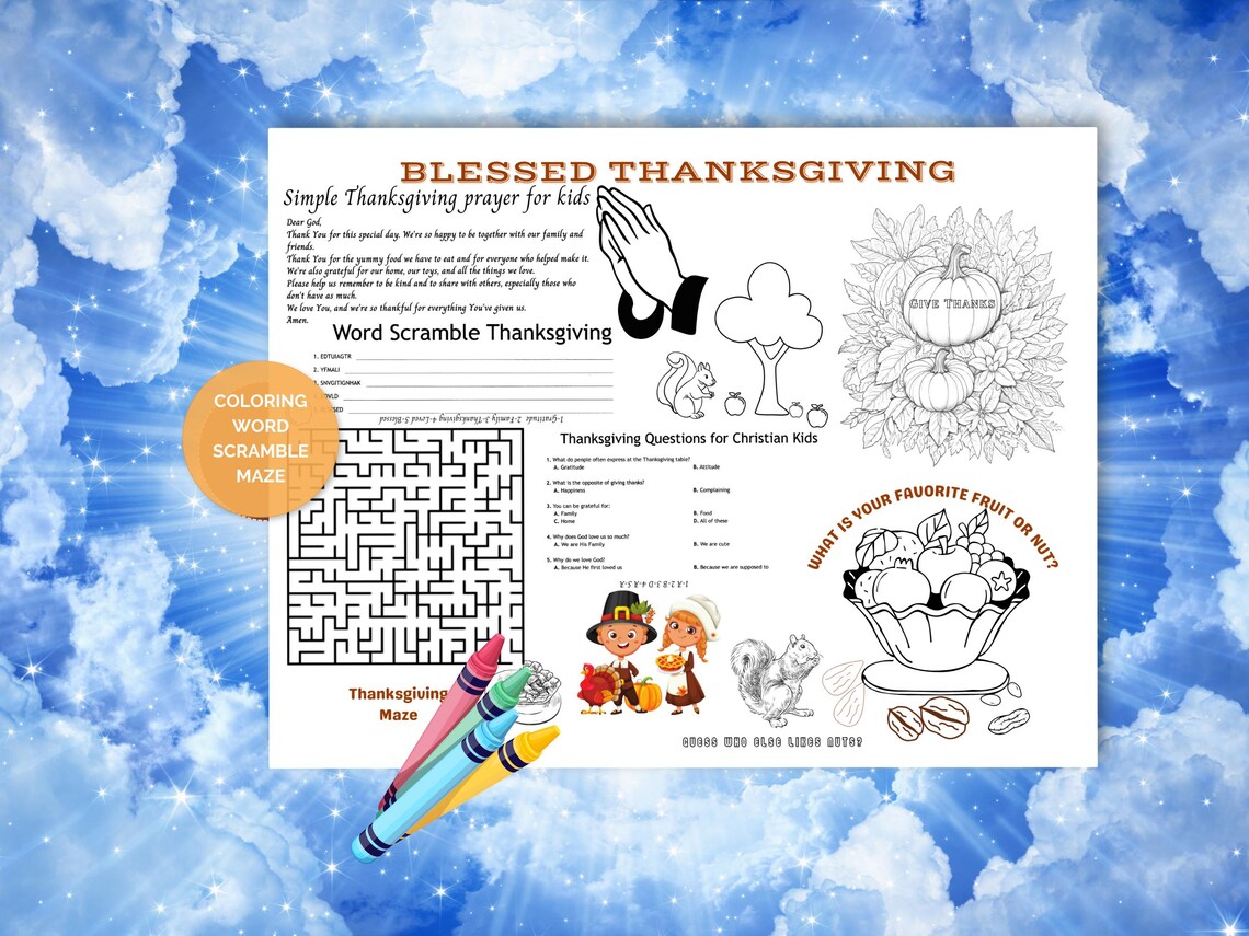 Christian Thanksgiving Activity Placemat for Kids (digital Download) - Etsy