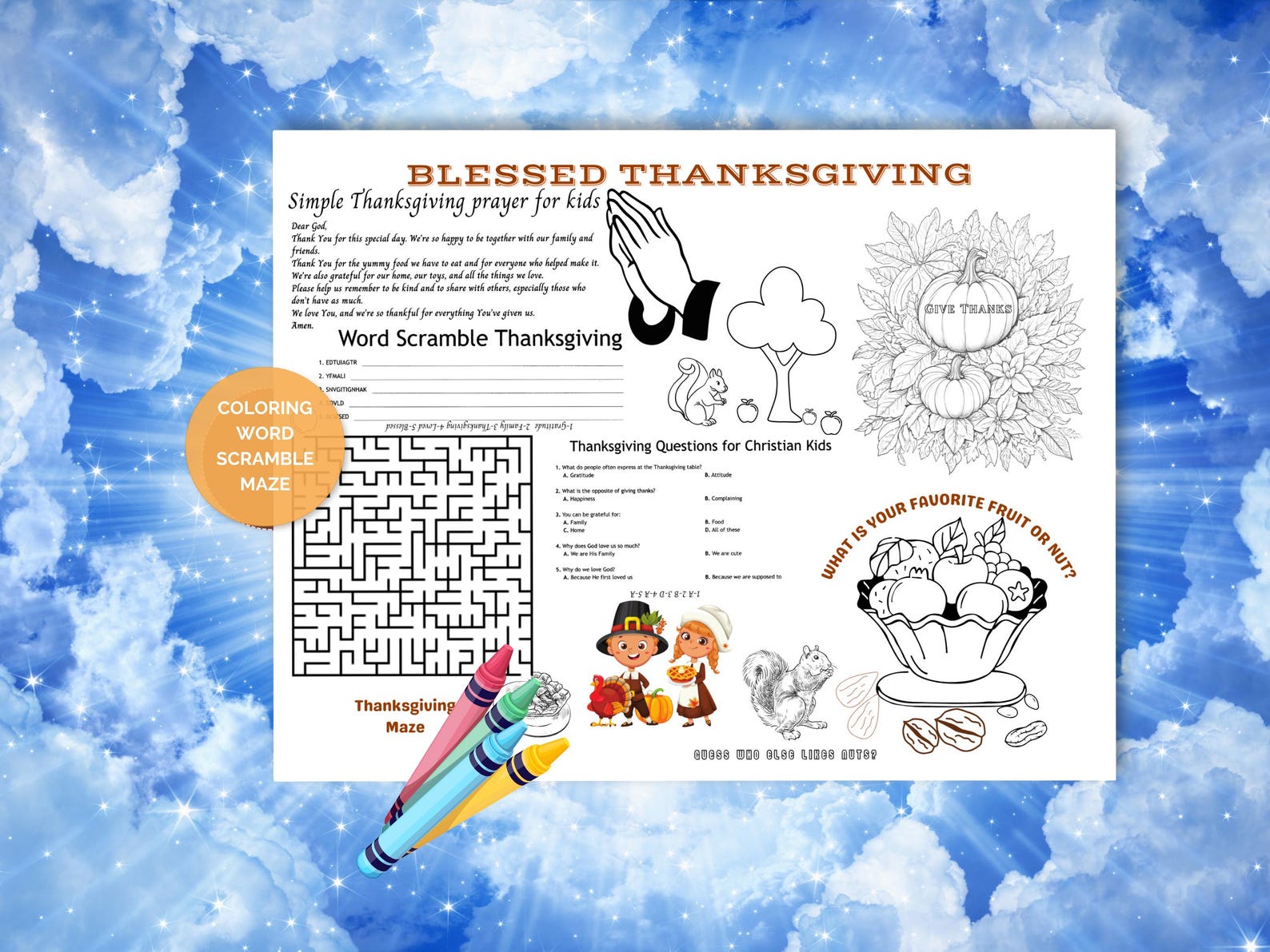 Christian Thanksgiving Activity Placemat for Kids (digital Download) - Etsy