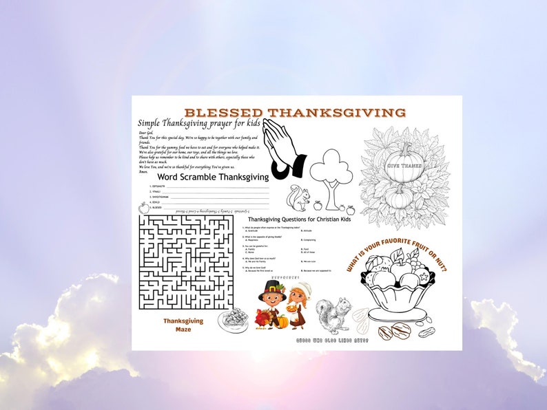 Christian Thanksgiving Activity Placemat for Kids (digital Download) - Etsy