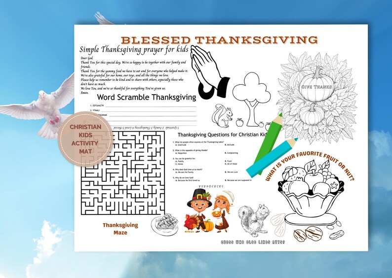 Christian Thanksgiving Activity Placemat for Kids (digital Download) - Etsy