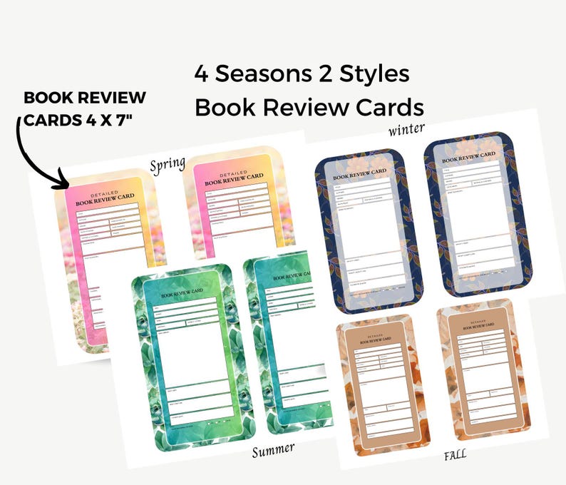 Book Review Cards & Bookmarks: Book Review Cards in 4 Unique Seasonal ...