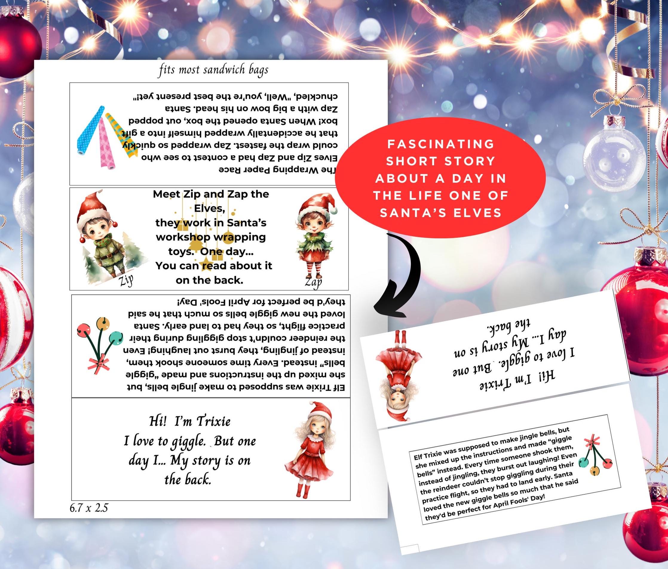 Christmas Elf Treat Bag Toppers With Santa's Workshop Story (digital ...
