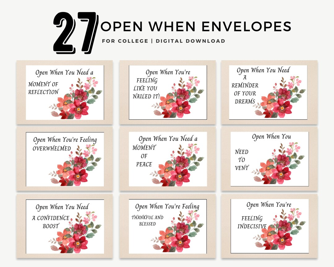 OPEN WHEN College Envelopes Cards & Letter Kit for Your College-bound ...