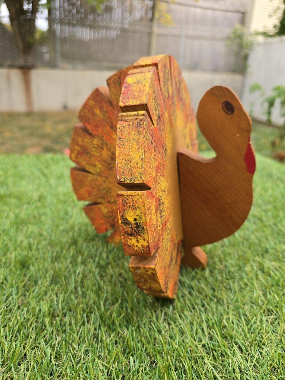 Vtg Wooden Thanksgiving Turkey Primitive Handmade Fall Table ...