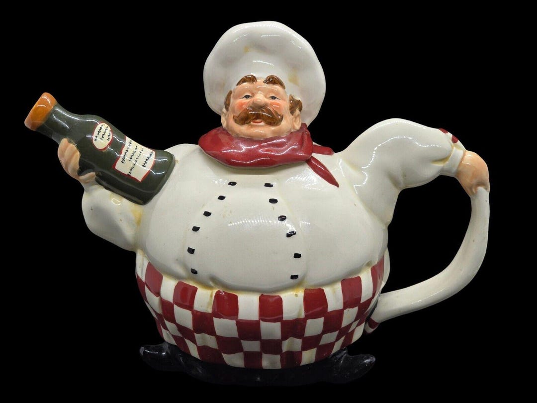 Vtg Davco Silver Lt Ceramic Fat Chef Wairer Decorative Teapot Hold Wine ...
